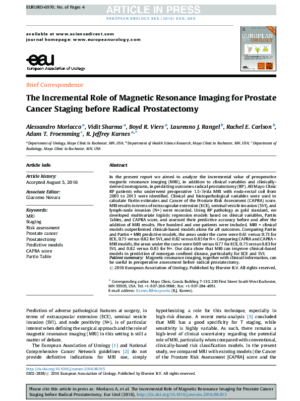 (PDF) The Incremental Role of Magnetic Resonance Imaging for Prostate ...