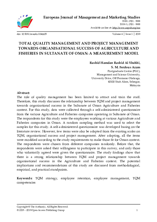 (PDF) Total Quality Management for Project Management | Jon M Quigley - Academia.edu