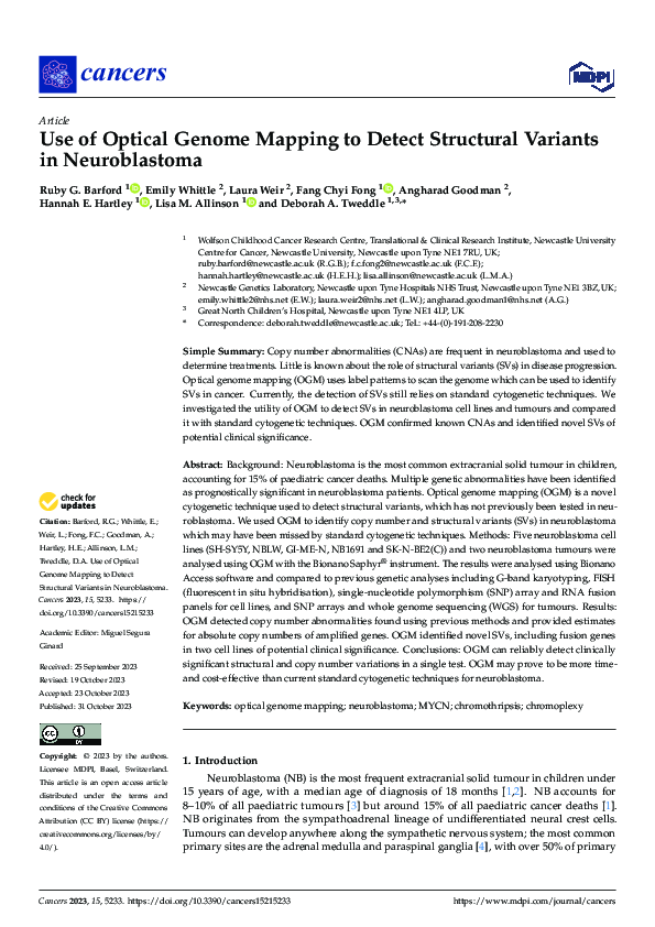 (PDF) Use of Optical Genome Mapping to Detect Structural Variants in Neuroblastoma