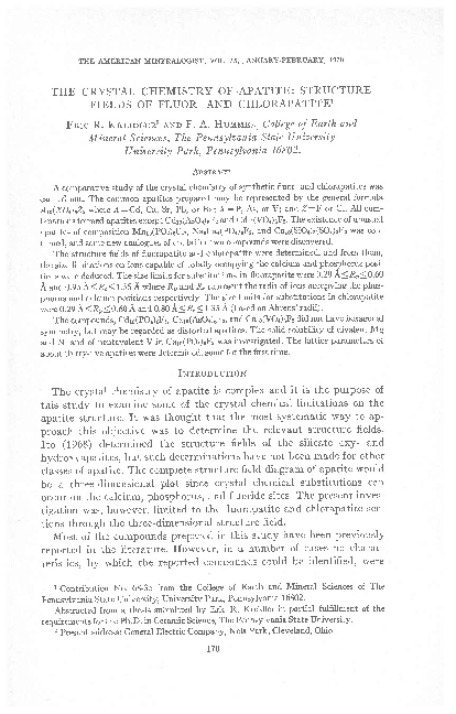 (PDF) The crystal chemistry of apatite: structure fields of fluor- and ...
