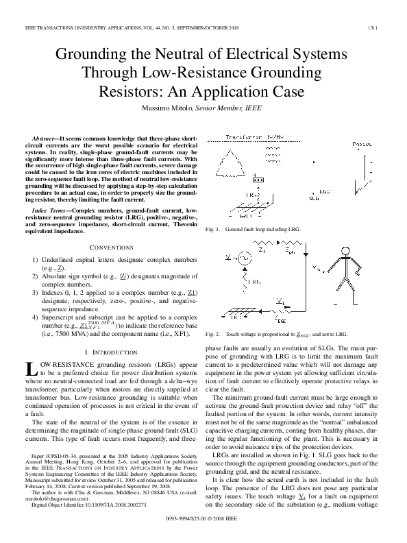 (PDF) Grounding the neutral of electrical systems through low ...