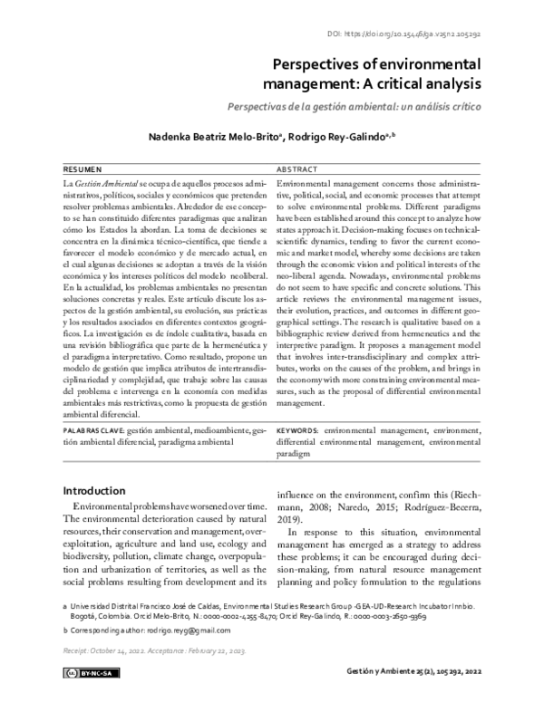 (PDF) Perspectives of environmental management: A critical analysis