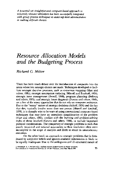 (PDF) Resource allocation models and the budgeting process