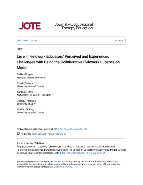 (PDF) Level II Fieldwork Educators' Perceived and Experienced Challenges with Using the ...