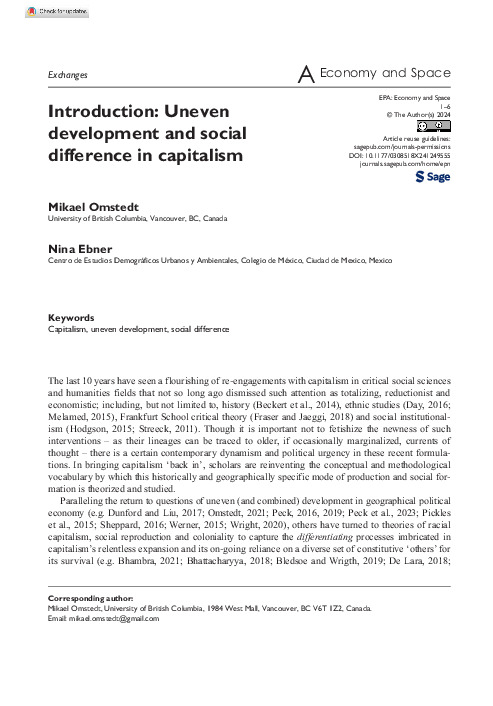 (PDF) Introduction: Uneven development and social difference in capitalism
