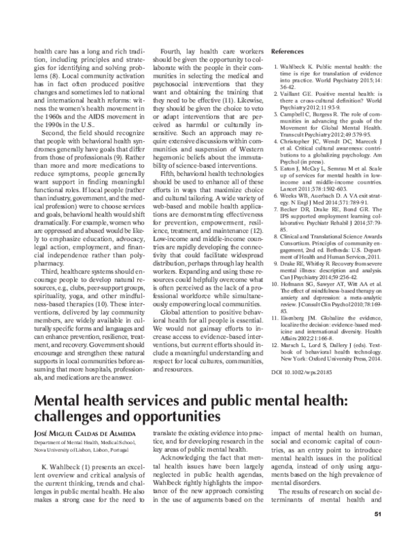 (PDF) Mental health services and public mental health: challenges and ...