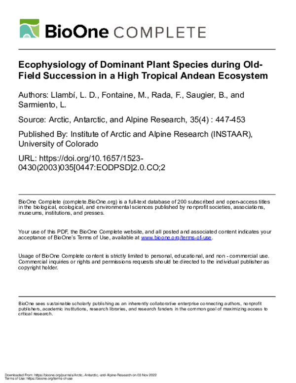 (PDF) Ecophysiology of Dominant Plant Species during Old-Field ...