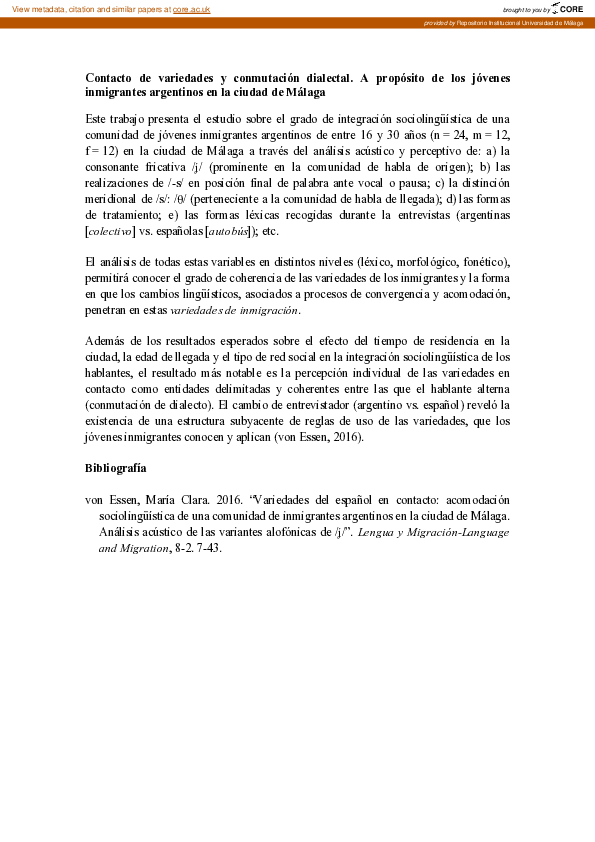 (PDF) Contacto de variedades y conmutación dialectal. A propósito de ...