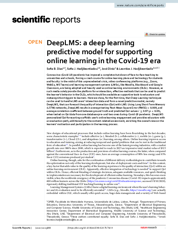 (PDF) DeepLMS: a deep learning predictive model for supporting online learning in the Covid-19 era