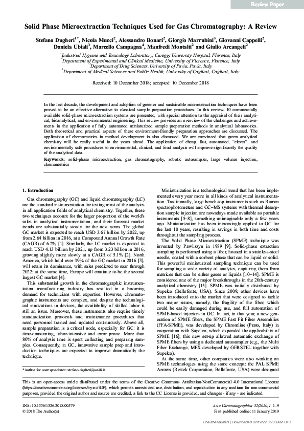 (PDF) Solid phase microextraction techniques used for gas chromatography: a review