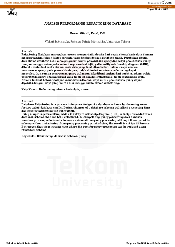 (PDF) Analsis Performansi Refactoring Database