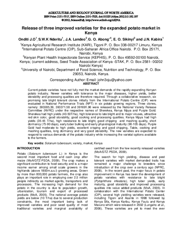 (PDF) Release of three improved varieties for the expanded potato market in Kenya