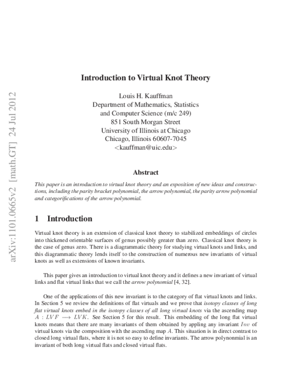 (PDF) Introduction to Virtual Knot Theory