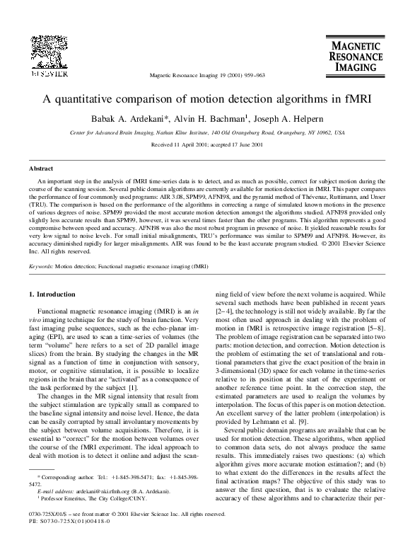 (PDF) A quantitative comparison of motion detection algorithms in fMRI