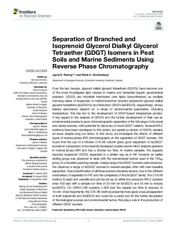 (PDF) Separation of Branched and Isoprenoid Glycerol Dialkyl Glycerol ...