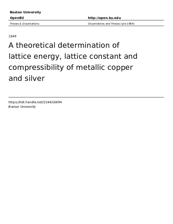 (PDF) a Theoretical Determination of Lattice Energy, Lattice Constant ...