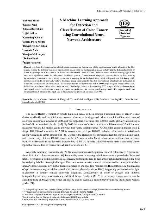 (PDF) A Machine Learning Approach for Detection and Classification of Colon Cancer using ...