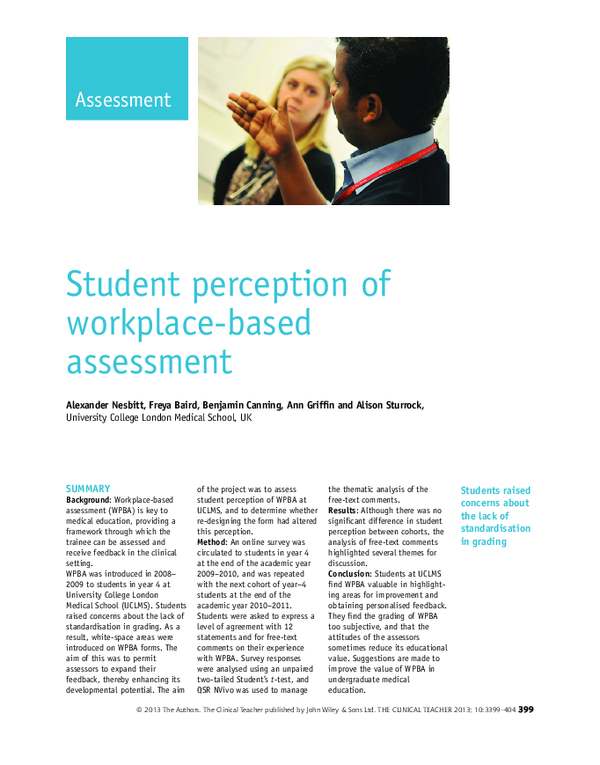 (PDF) Student perception of workplace-based assessment