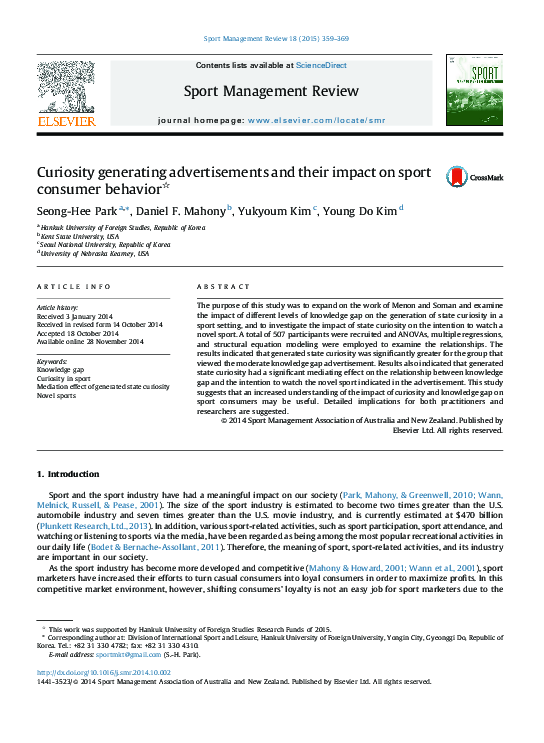 (PDF) Curiosity generating advertisements and their impact on sport ...