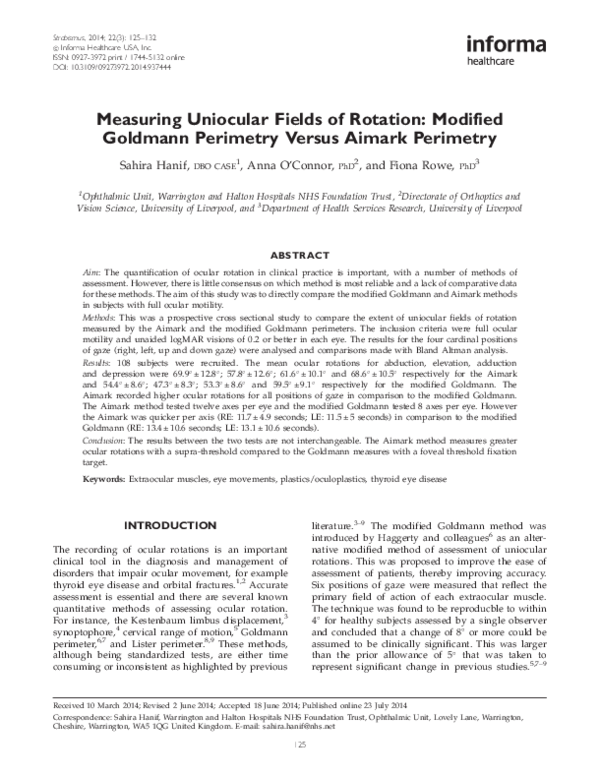 (PDF) Measuring Uniocular Fields of Rotation: Modified Goldmann ...