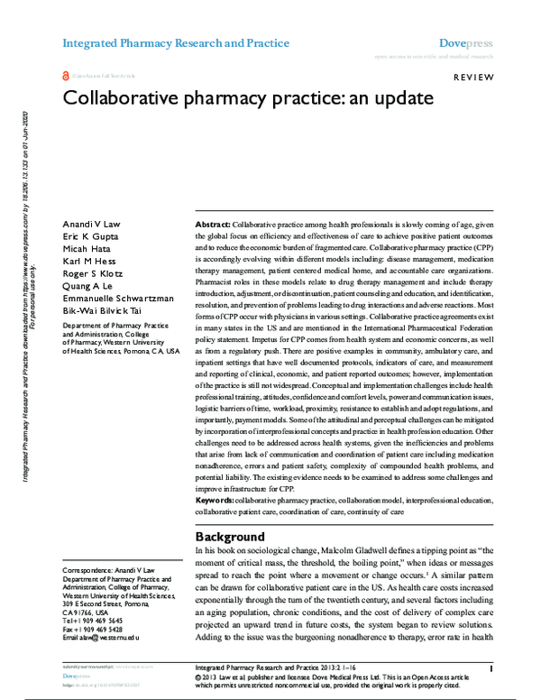 (PDF) Collaborative pharmacy practice: an update | Anandi Law - Academia.edu