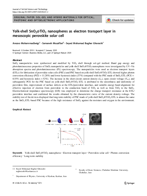 (PDF) Yolk-shell SnO2@TiO2 nanospheres as electron transport layer in mesoscopic perovskite ...
