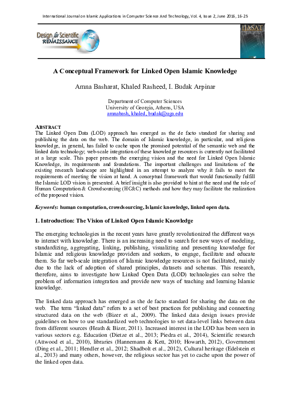(PDF) A Conceptual Framework for Linked Open Islamic Knowledge | Khaled ...
