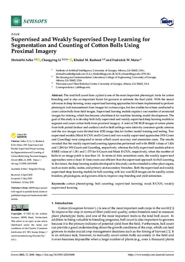 (PDF) Supervised and Weakly Supervised Deep Learning for Segmentation and Counting of Cotton ...