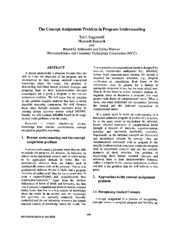 Pdf The Concept Assignment Problem In Program Understanding 1047