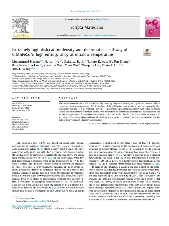 (PDF) Extremely high dislocation density and deformation pathway of ...