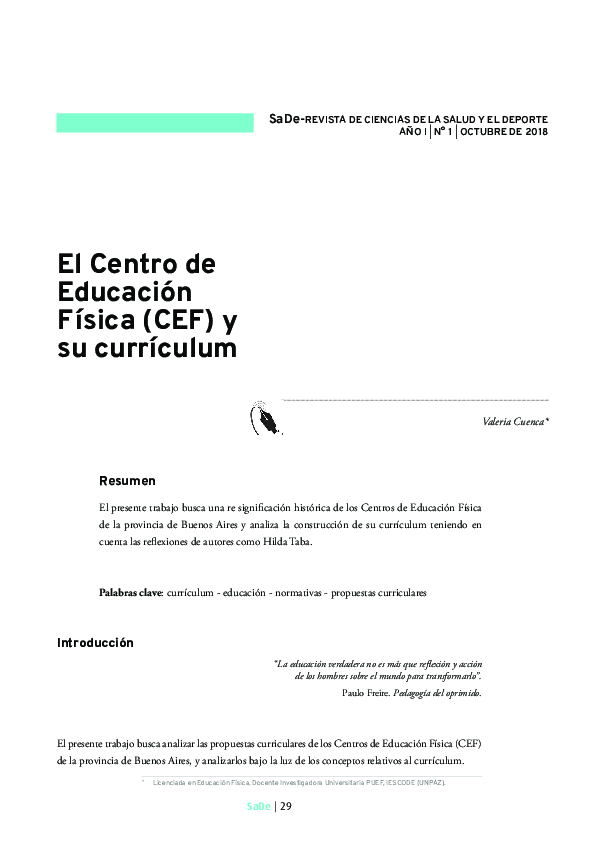 (PDF) El Centro de Educación Física (CEF) y su currículum