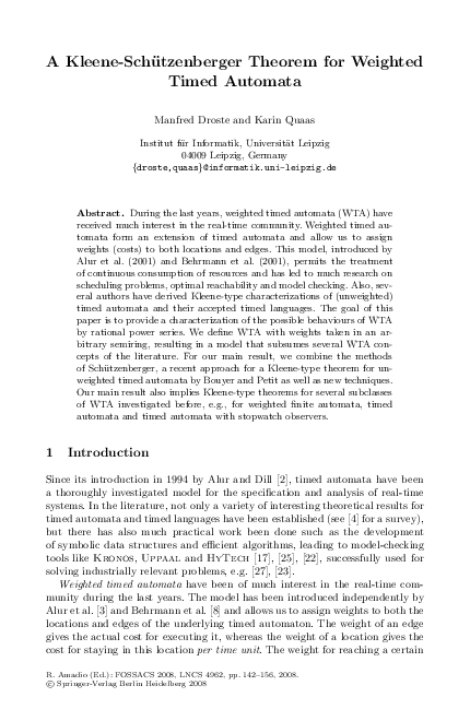(PDF) A Kleene-Schützenberger Theorem for Weighted Timed Automata