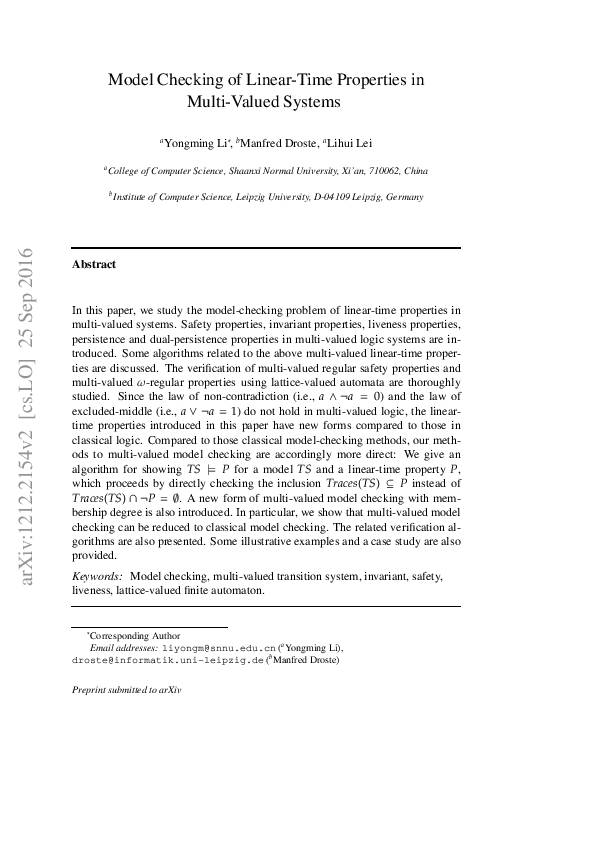 (PDF) Model-Checking of Linear-Time Properties in Multi-Valued Systems