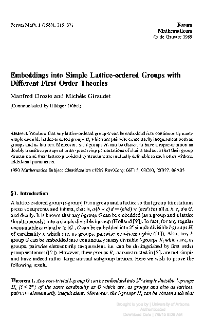 (PDF) Embeddings into Simple Lattice-ordered Groups with Different First Order Theories