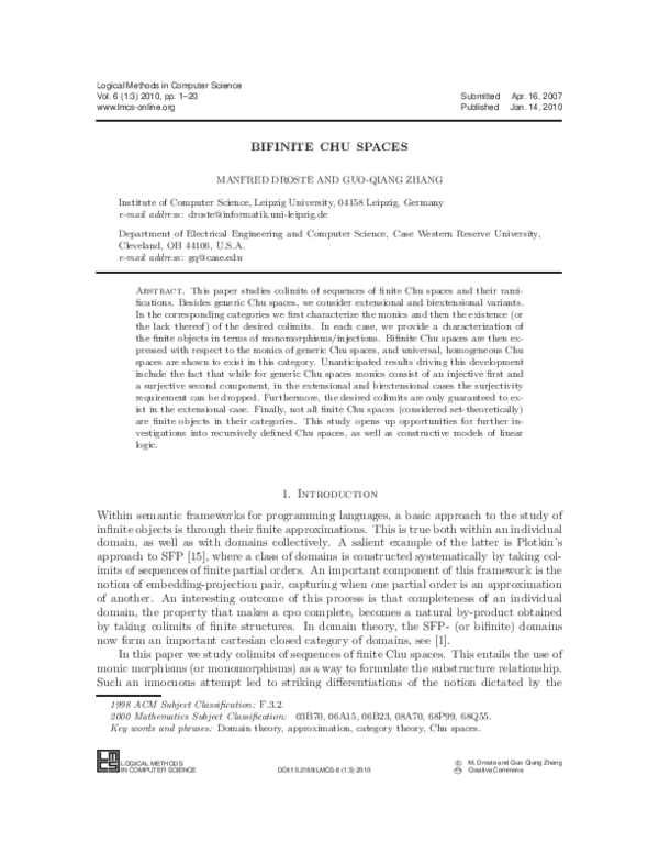 (PDF) Bifinite Chu Spaces | Manfred Droste - Academia.edu