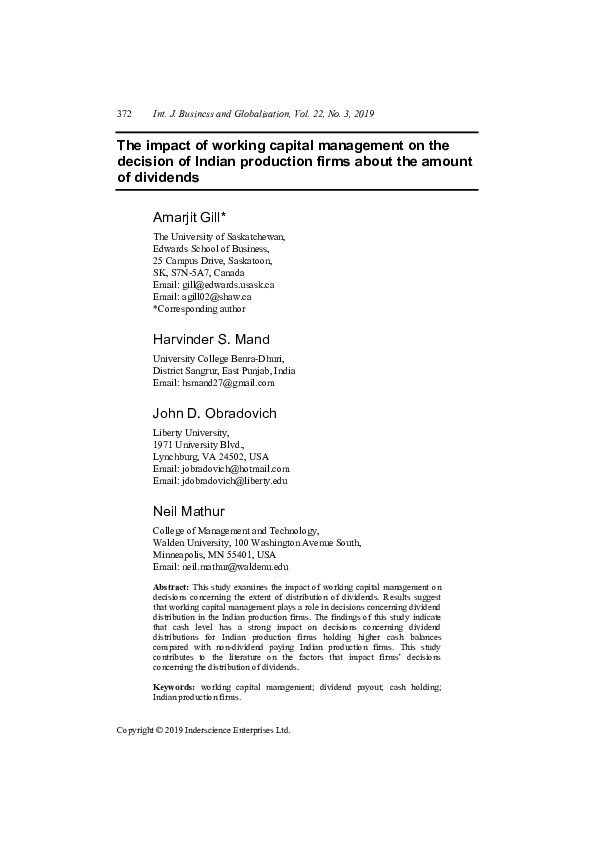 (PDF) The impact of working capital management on the decision of ...