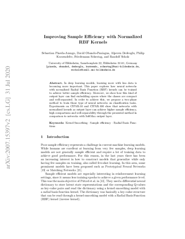 (PDF) Improving Sample Efficiency with Normalized RBF Kernels (PDF) Improving Sample Efficiency with Normalized RBF Kernels