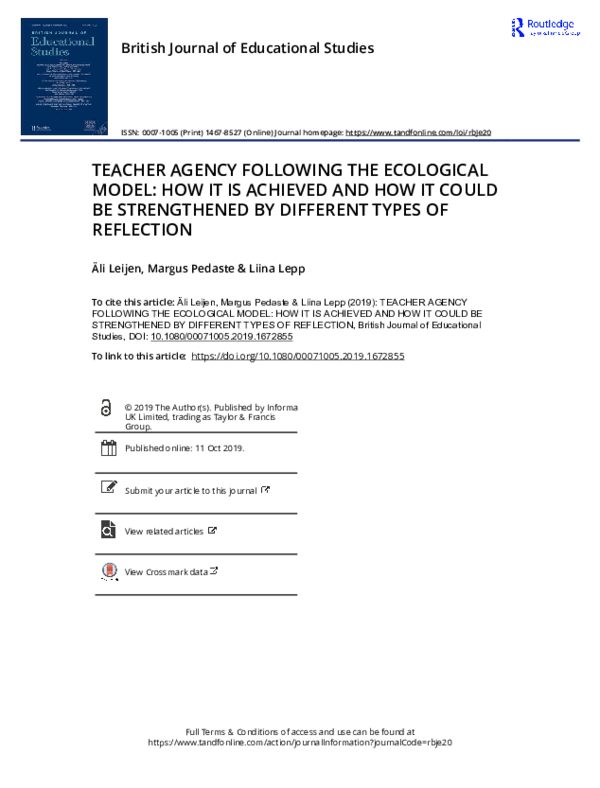 (PDF) Teacher Agency Following the Ecological Model: How It is Achieved ...