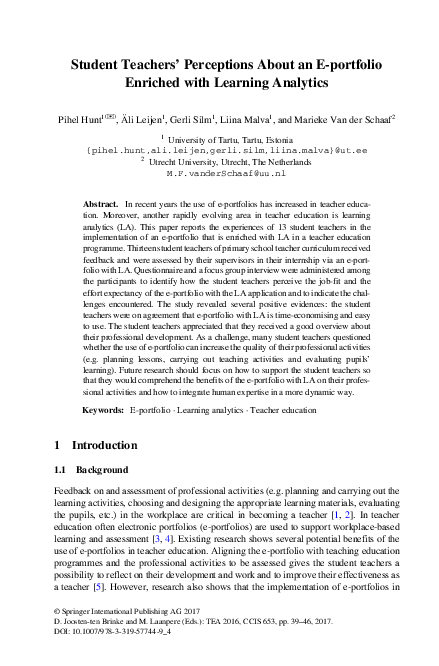(PDF) Student Teachers’ Perceptions About an E-portfolio Enriched with Learning Analytics | Äli ...