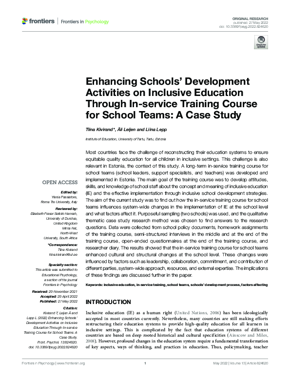 (PDF) Enhancing Schools’ Development Activities on Inclusive Education ...
