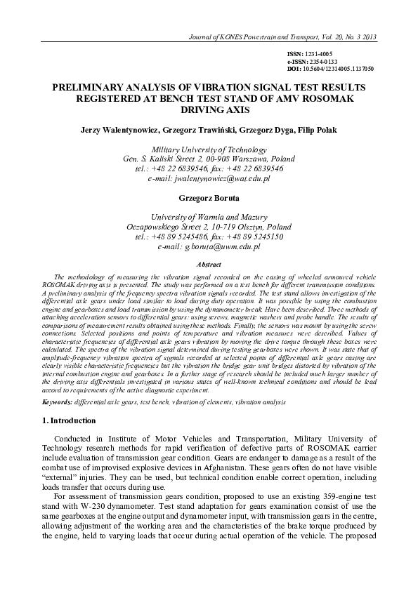 (PDF) Preliminary Analysis of Vibration Signal Test Results Registered ...