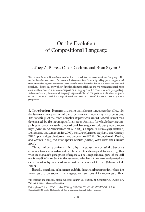 (PDF) On the Evolution of Compositional Language