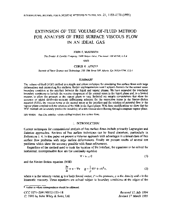 (PDF) Extension of the volume‐of‐fluid method for analysis of free surface viscous flow in an ...