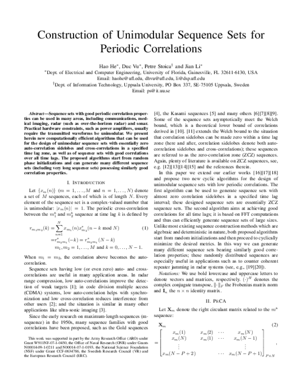 (PDF) Construction of unimodular sequence sets for periodic ...