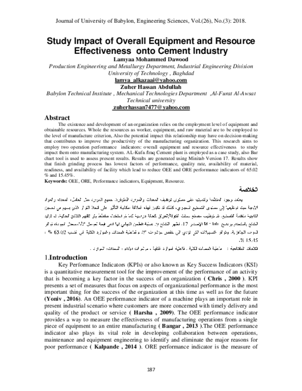 (PDF) Study Impact of Overall Equipment and Resource Effectiveness onto ...