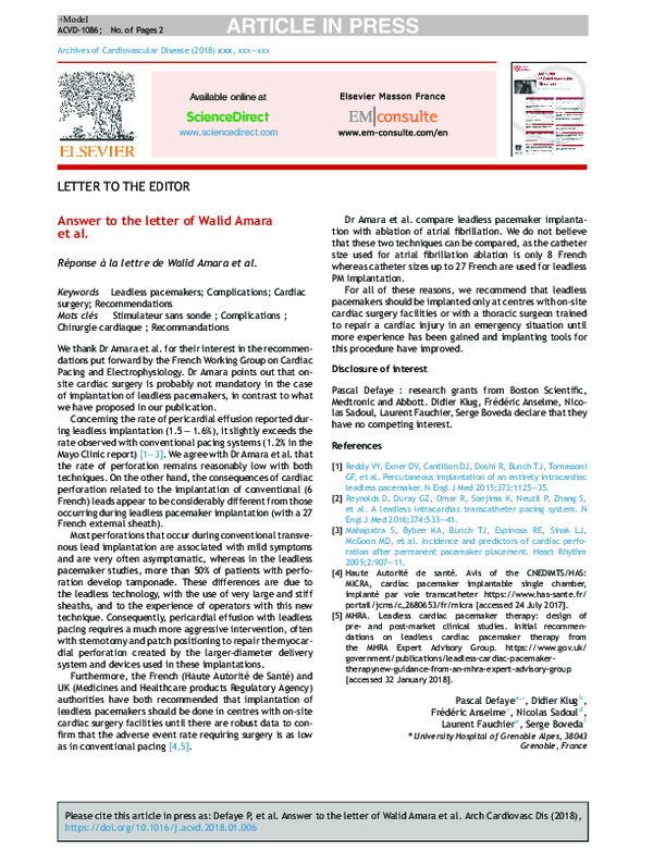 (PDF) Answer to the letter of Walid Amara et al