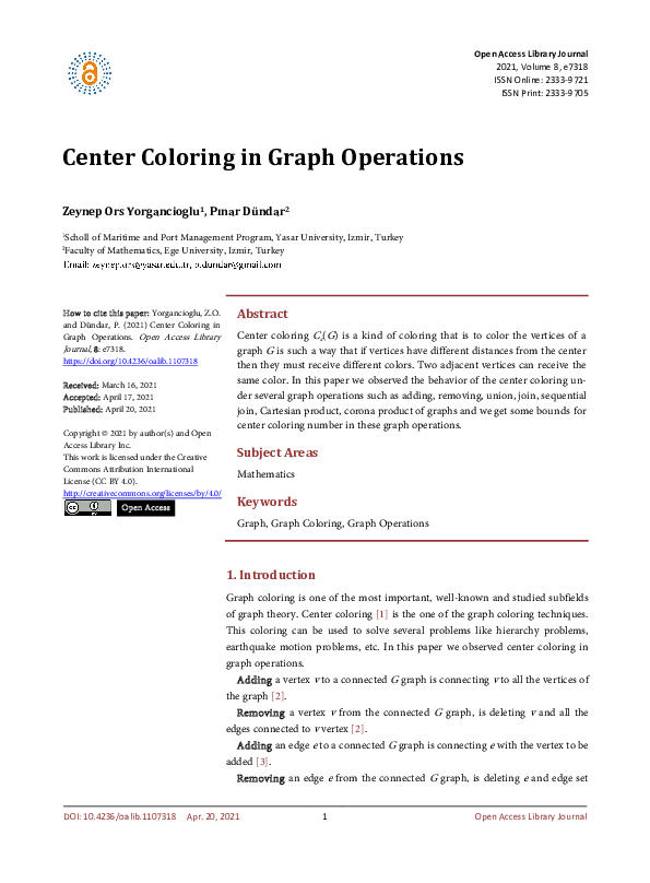 (PDF) Center Coloring in Graph Operations