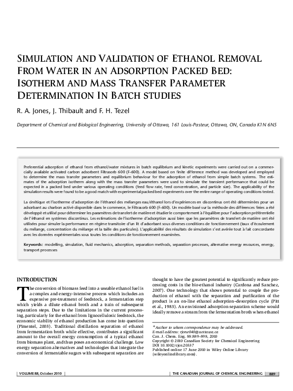 (PDF) Simulation and validation of ethanol removal from water in an ...