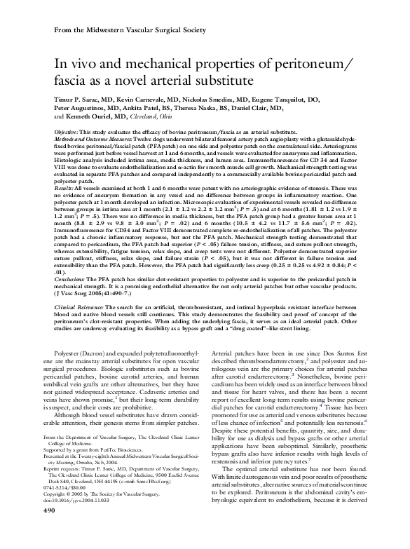 (PDF) In vivo and mechanical properties of peritoneum/fascia as a novel ...