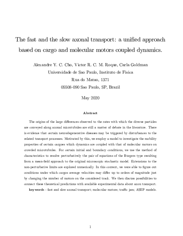 (PDF) Fast and slow axonal transport: A unified approach based on cargo ...